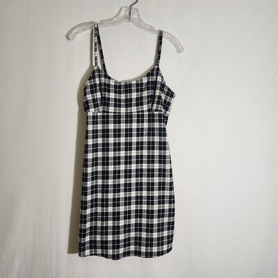 John Galt Black White Plaid Strappy Tie Back Mini Sheath Dress Small ...