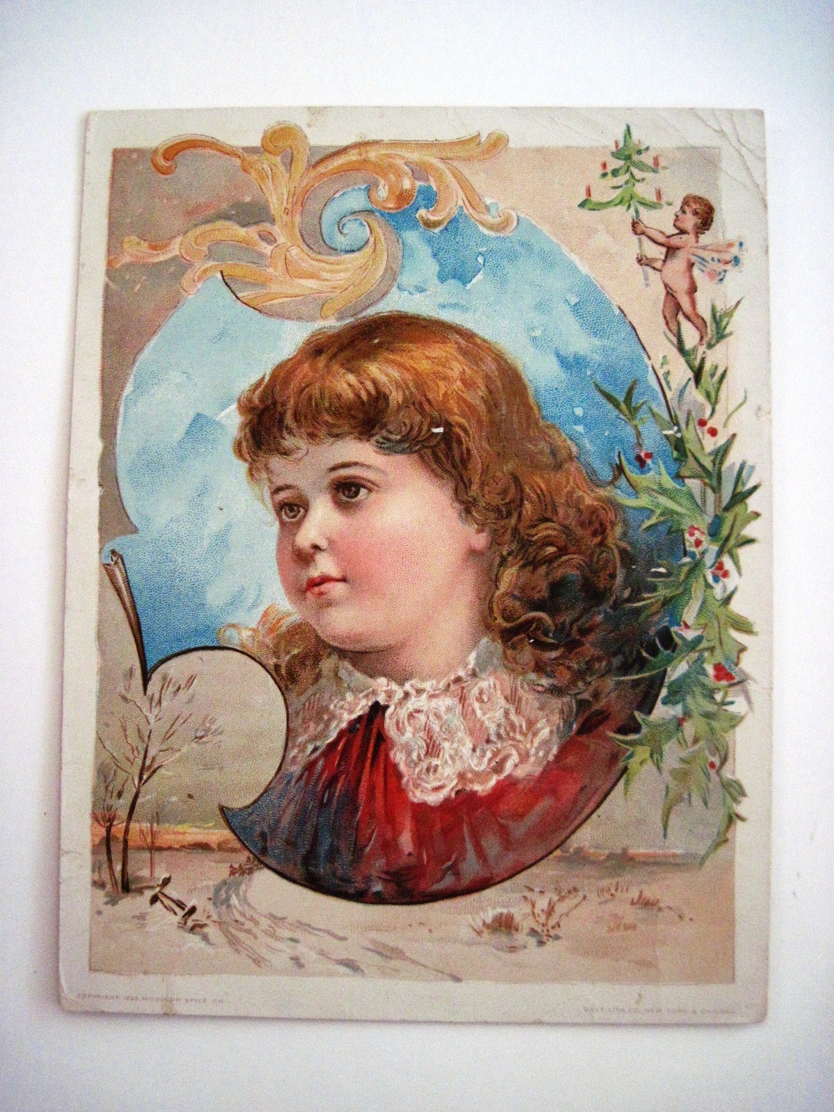 1893 Christmas Trade Card for "Lion Coffee" w/ Tree & Holly w/ Red ...