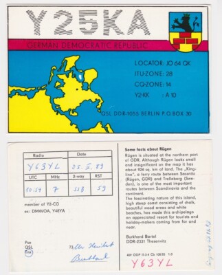 28328 QSL Karte Amateur Funker DDR Rügen mit Wappen 1989 | eBay.de