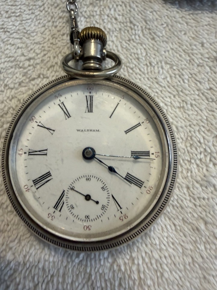 Vintage Sterling Silver Fine 925/1000 Waltham Pocket Watch W/chain In ...