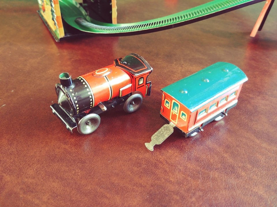 Very Rare c.1937 Einfalt Technofix 235 Tin wind-up Miniature Railway w ...