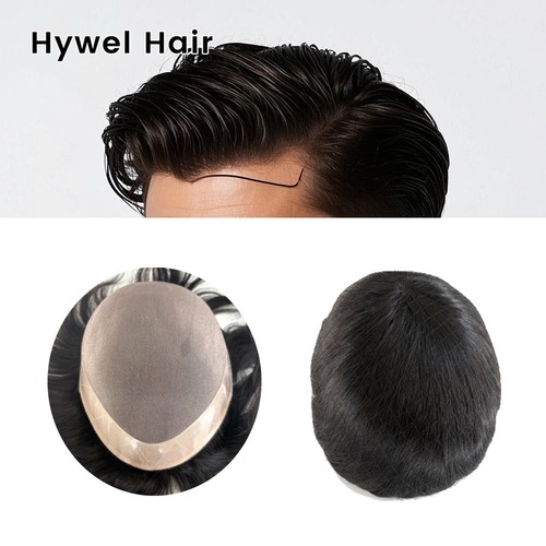 Mens Toupee Human Hair Replacement System Hairpiece Fine Mono Poly Skin ...