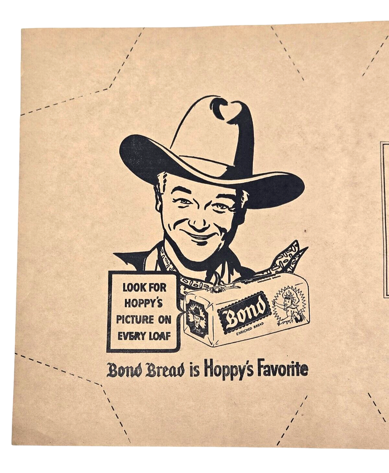 Hopalong Cassidy Bond Bread Paper Book Cover Hoppy's Favorite Vintage ...