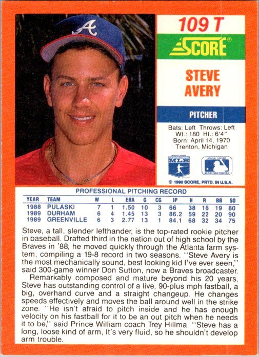 1990 Score Rookie & Traded #109T Steve Avery | eBay