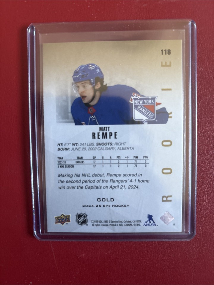 2024-25 Upper Deck SPX GOLD ROOKIE RC Matt Rempe #118 SSP | eBay