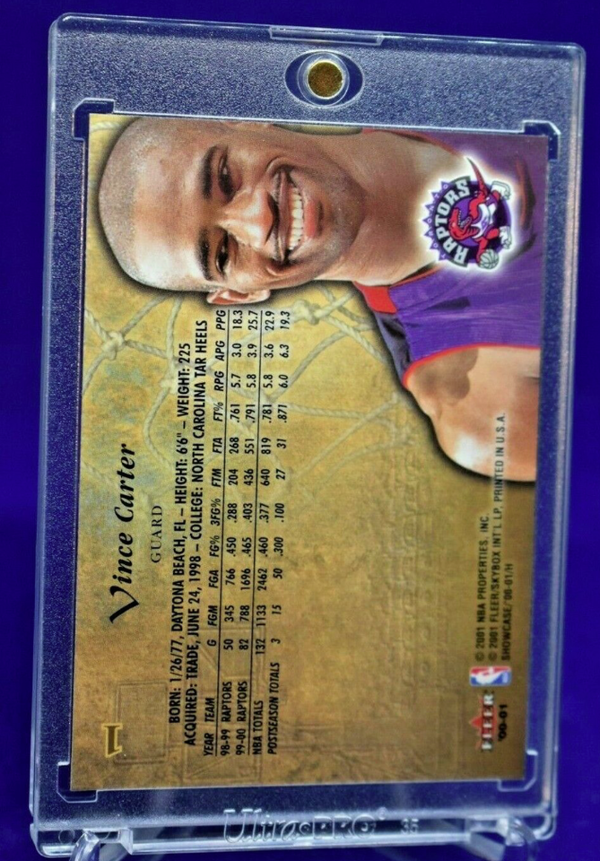 2000-01 VINCE CARTER FLEER SHOWCASE SSP RARE TORONTO RAPTORS AIR CANADA ...