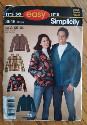 Simplicity Pattern 3648 Hooded Sweatshirt Size XS-S-M-L-XL - Uncut | eBay