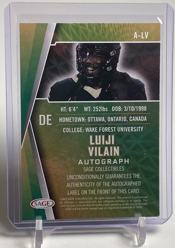 2022 Sage High Series Autograph Black Rookie RC Auto Card #A-LV Luiji ...