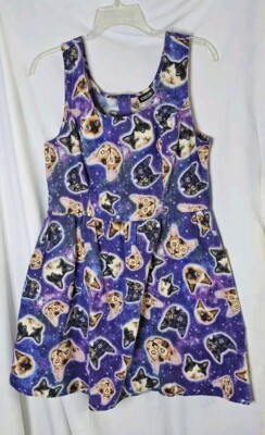Retrolicious Galaxy Cat Mini Dress Blue Purple Fit Flare Tank Size S | eBay
