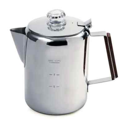 NEW Norpro #549 9-Cup Stainless Steel Percolator WOOD HANDLE WITH STEM ...