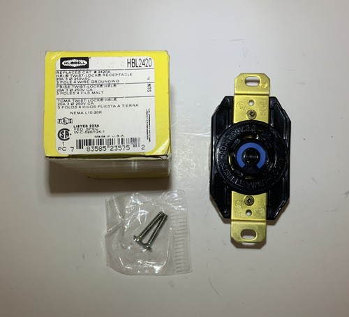 Hubbell HBL2420 Twist Lock Receptacle 20 Amp 240 VAC 3 Phase 3 Pole 4 ...