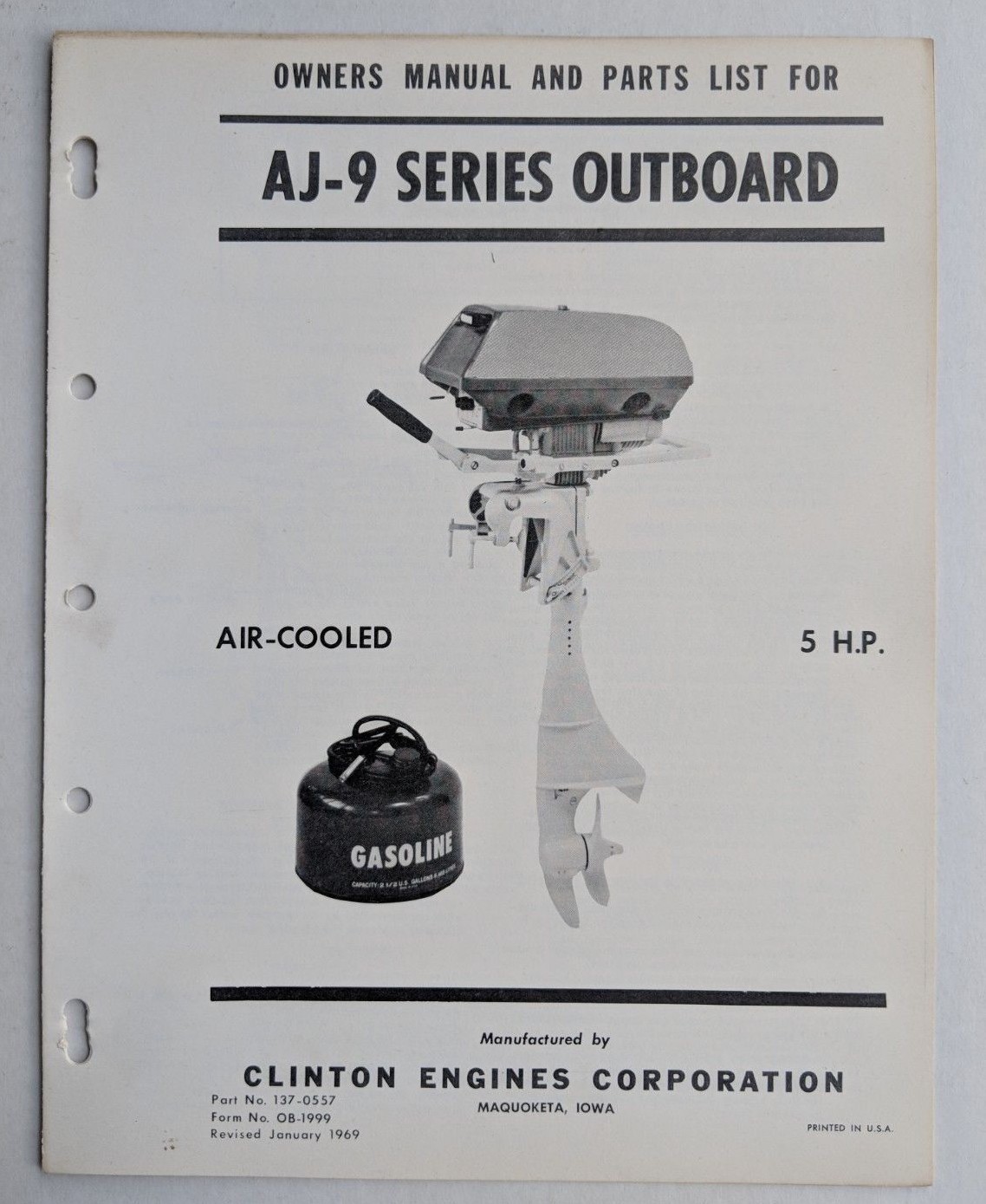 ORIGINAL CLINTON 5.0 HP AJ-9 SERIES, OUTBOARD OWNERS AND PARTS MANUAL ...