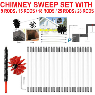 Chimney Sweep Rods Brush Kit Set Chimney Cleaning Rods Rotary Flue ...