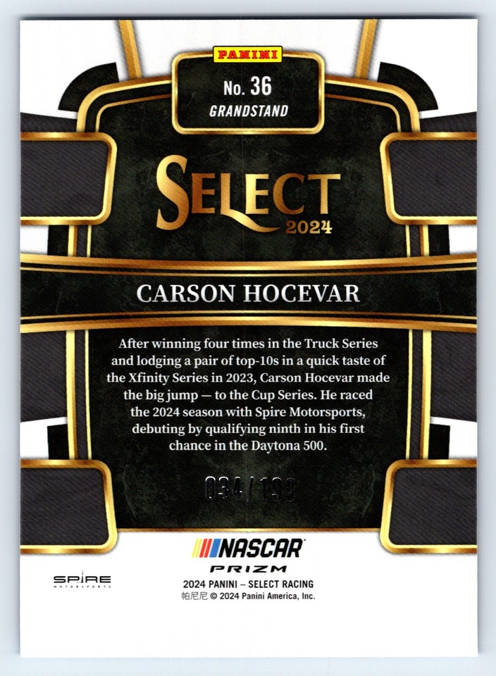 Carson Hocevar 2024 Select Racing NASCAR Grandstand Light Blue Prizm ...