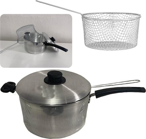 Large 24cm Aluminium Chip Pan Potato Fryer Dish Wire Basket Deep Fry ...