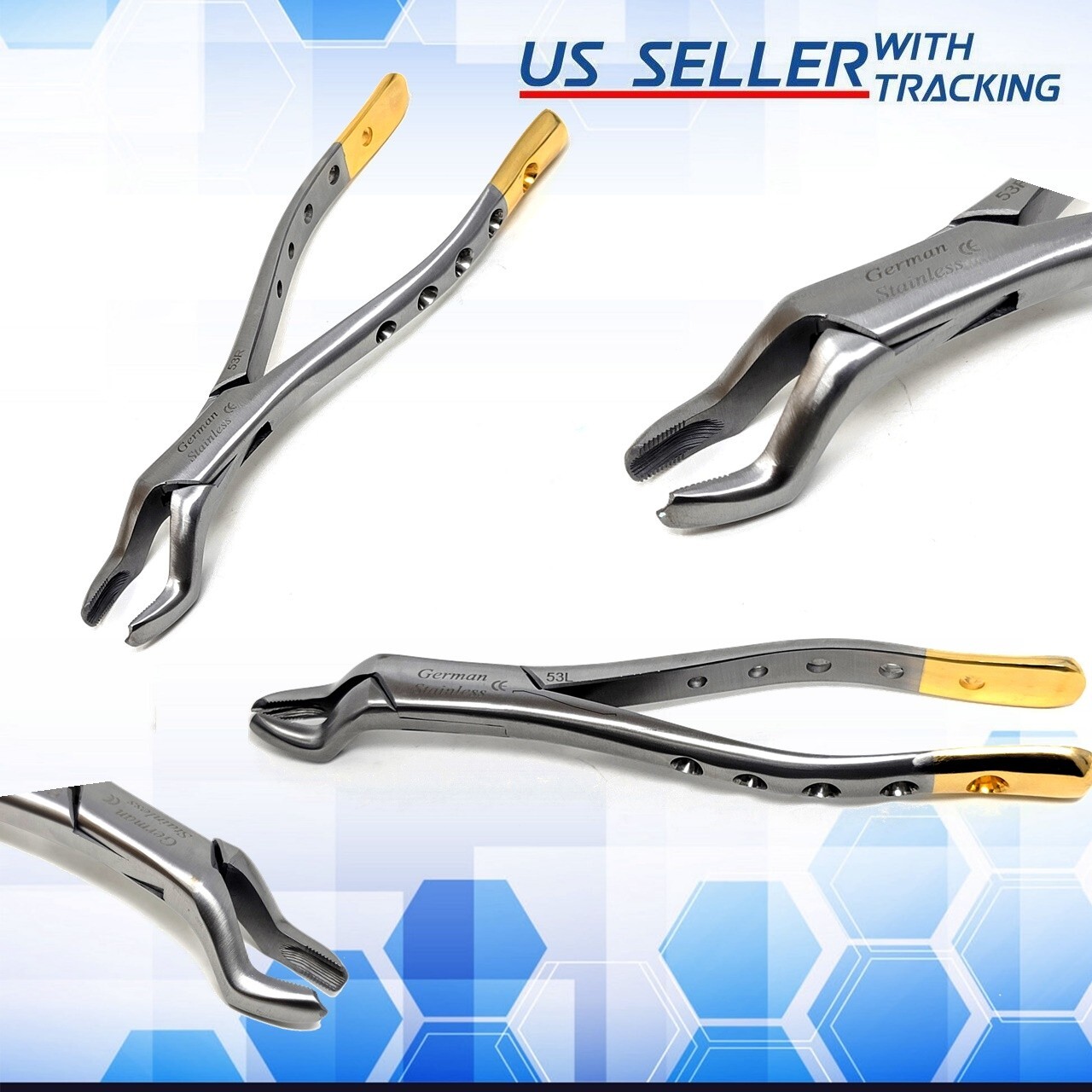 Dental Extracting Forceps 53L + 53R Surgical Tooth Extraction Tools 2 ...