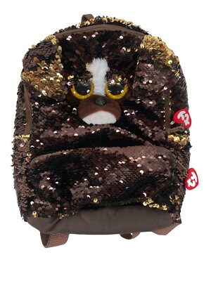 TY Brutus Backpack Flippables Sequin Plush Brown Puppy Dog Doggy Beanie ...