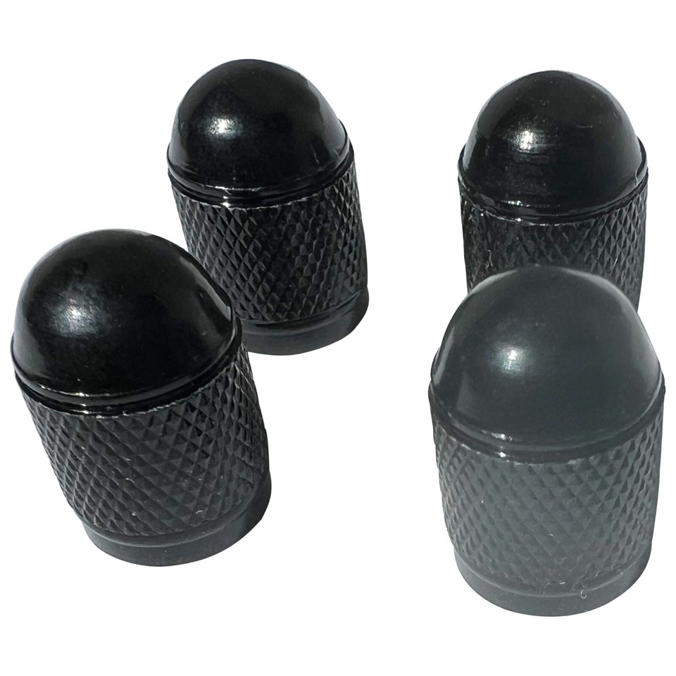 4x BLACK Aluminum Tire/Rim Valve Stem/Wheel Dust Cover Caps (Round ...