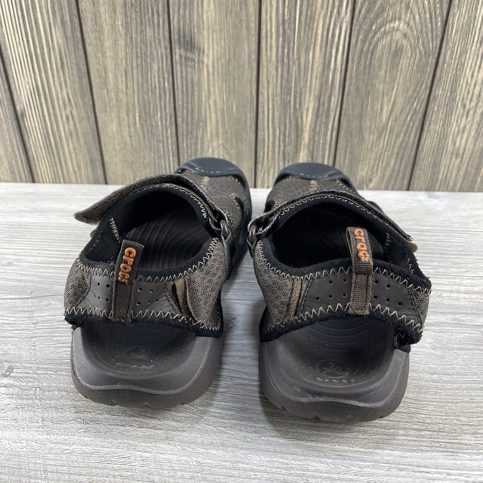Crocs Swiftwater Sandals Men- 8 Brown Mesh Fisherman Hook & Loop Closed ...