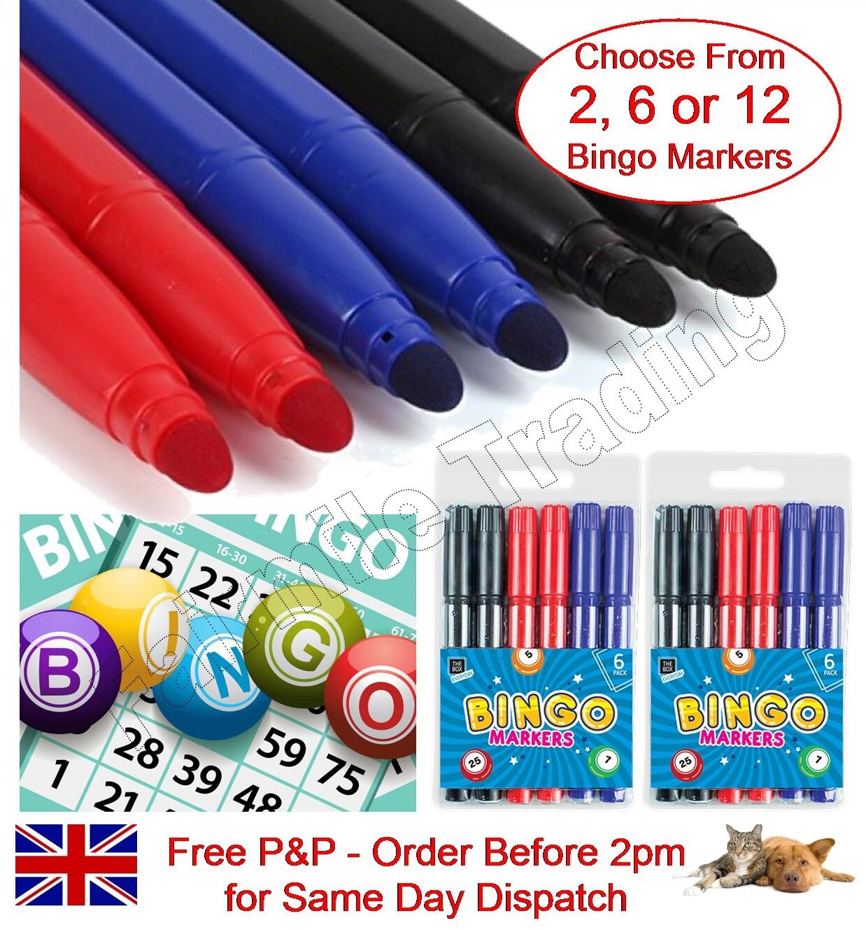 Bingo Marker Pens Mixed Colours Sponge Nib Non Drip Ink Dabbers Dabbing ...