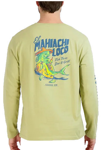 Havana Jim Mens El Mahiachi Loco Long Sleeve T-Shirt Green Fish Print ...