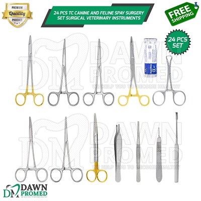 24 Pcs TC Canine and Feline Spay Surgery Set Veterinary Instruments ...