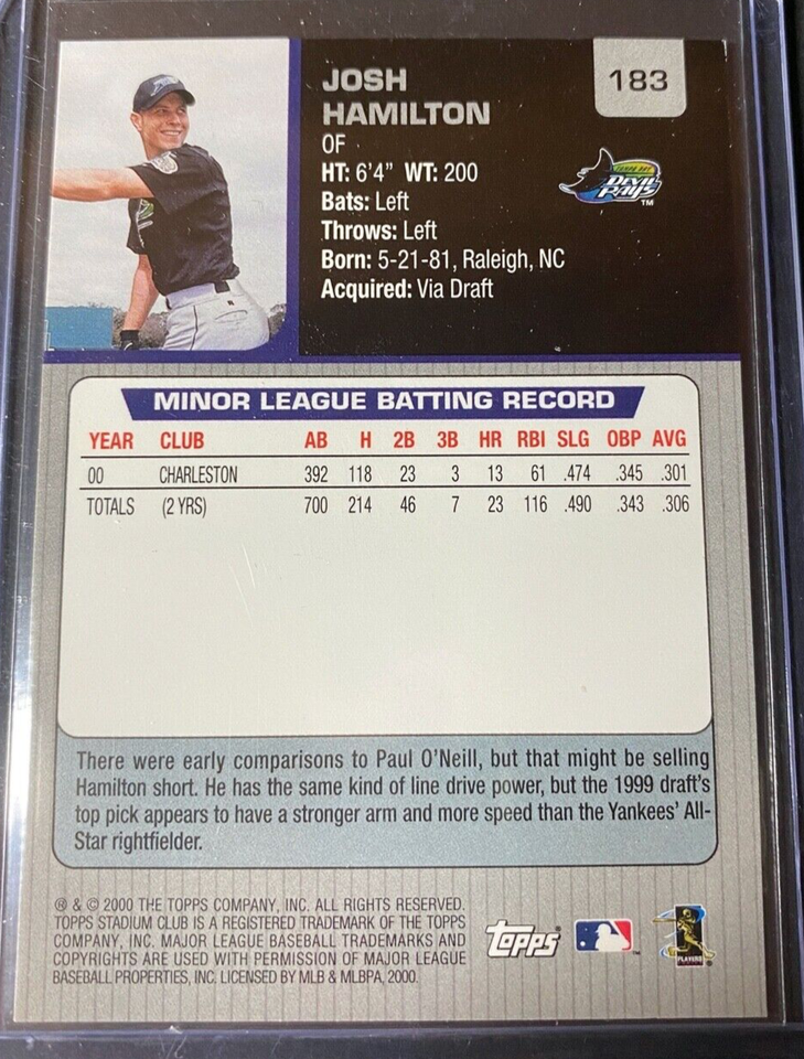2000 Topps Stadium Club #183 Josh Hamilton rookie card, Texas Rangers ...