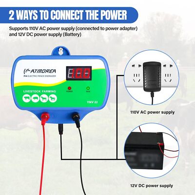 AC Powered Fence Charger LCD Display 2J Electric Fence Energizer for ...