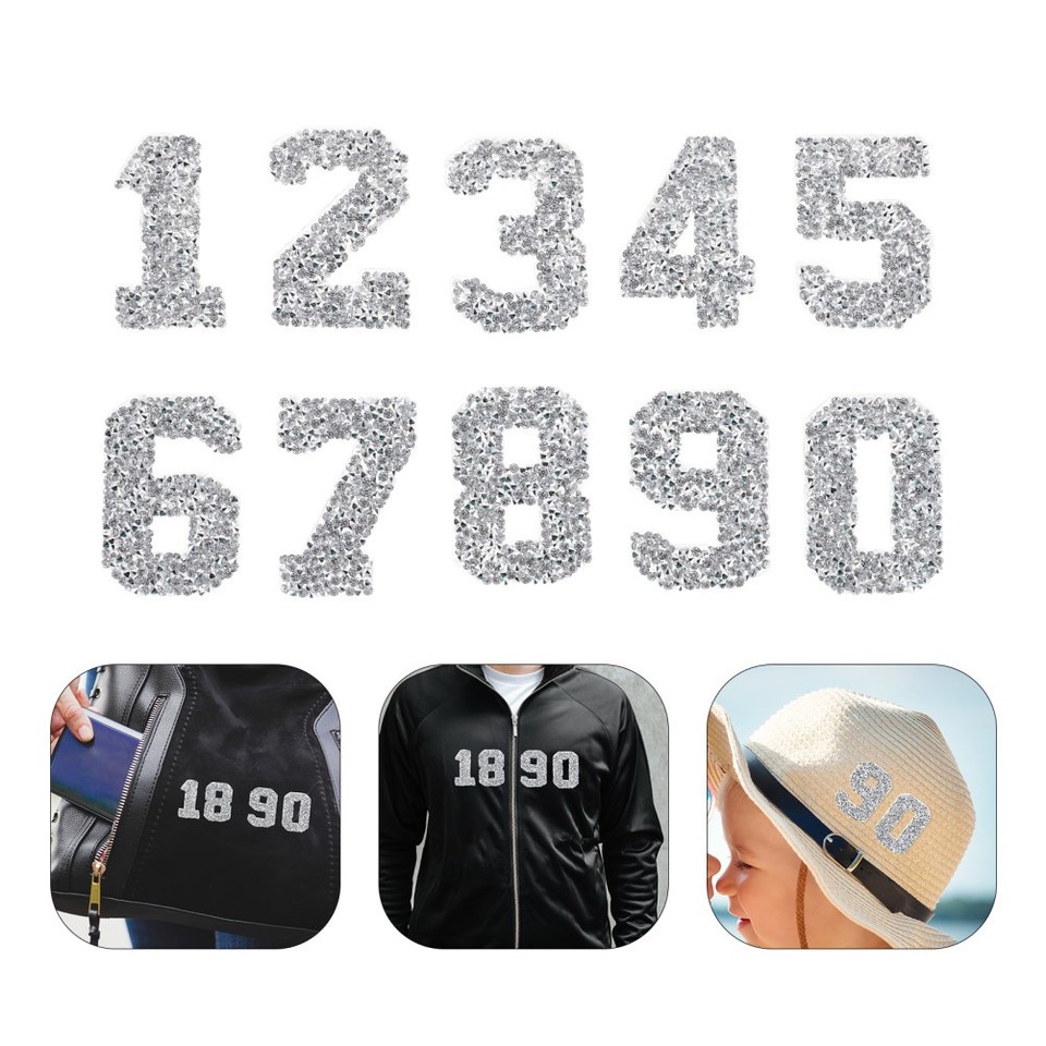 10PCS Rhinestone Number Applique: Fabric Number Sticker Patches Stick ...