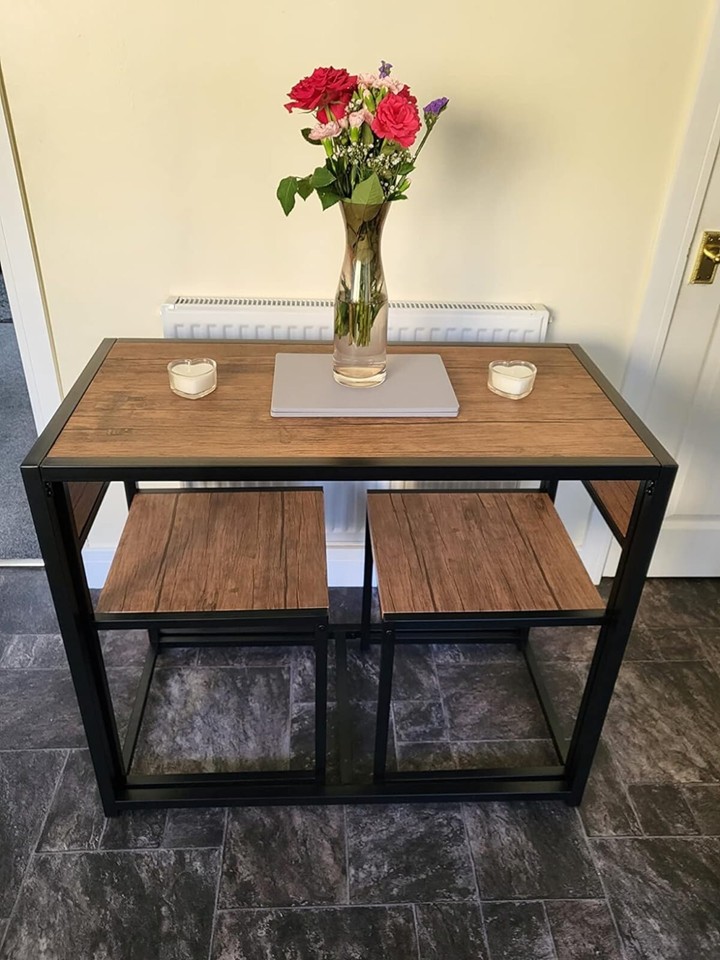 Small Dining Table 2 Chairs Kitchen Furniture Set Space Saving ...