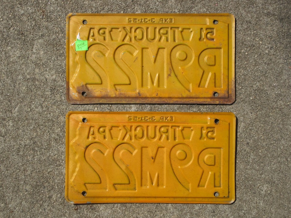 1951 Pennsylvania Truck License Plate Pair R9M22 PA Penna Ford ...