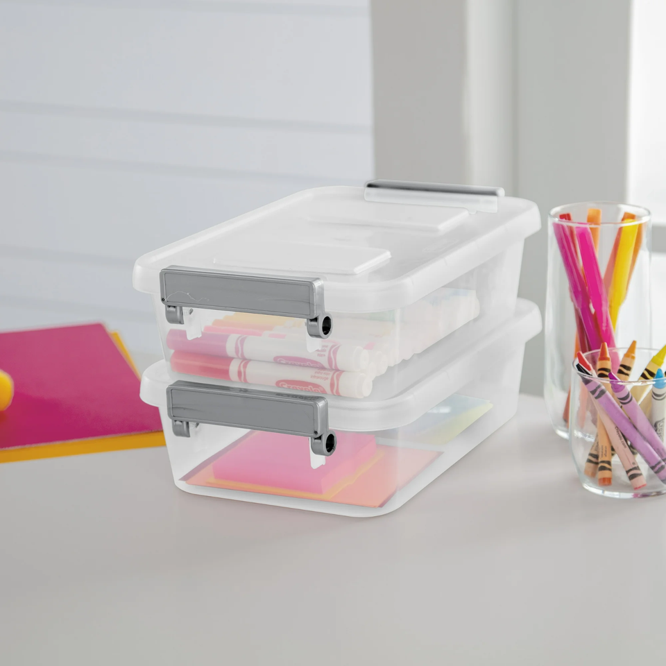 Plastic Modular Latch Box With Lid Small Storage Container Stackable ...