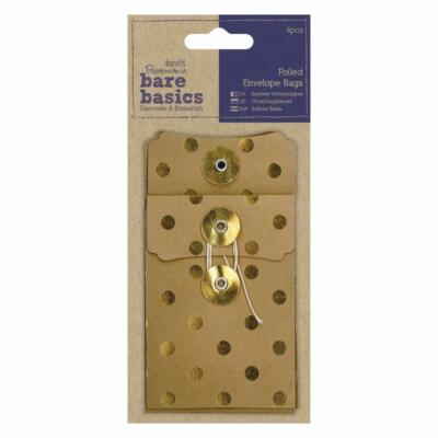 4 x Papermania Bare Basics Gold Spot Foiled Kraft Envelopes Bag With ...