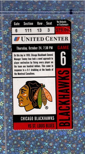 Brett Hull G#488 Ticket 10-24-1996 Hawks Blues Bob Probert fights Tony ...
