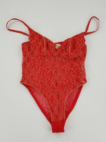 Vintage VICTORIA'S SECRET Gold Label Red Lace Teddy Bodysuit sz 36 ...