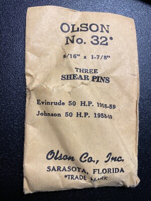 Olson Outboard Motor Shear Pin Set No.32 (5-16" x 1-7/8") Evinrude And ...