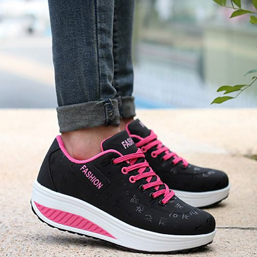 Women High Platform Trainers Lace-up Wedge Sole Sneakers Sports Running ...
