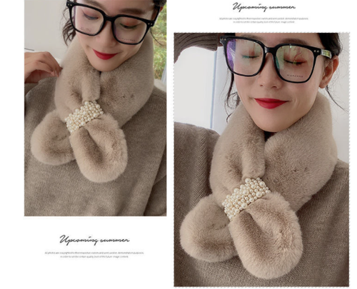 New Winter Women Faux Fur Fluffy Scarf Pearl Ladies Scarf Neck Warm ...