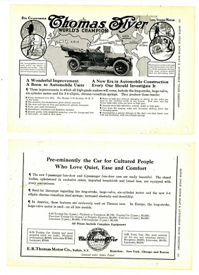 1911 Thomas Flyer Automobile 2 Separate Page Ad: E.R. Thomas - Buffalo ...