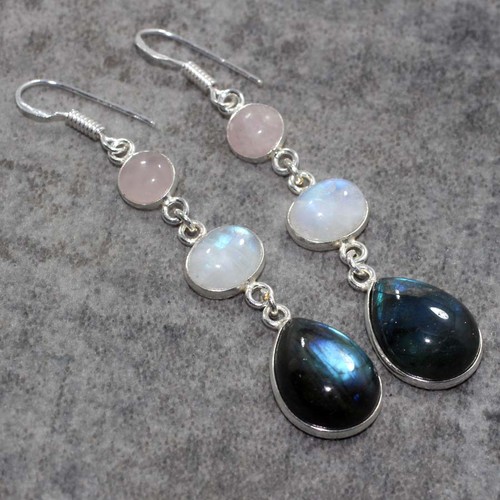 Long Fiery Labradorite Rainbow Moonstone Gemstone Earrings 2.5" GW | eBay