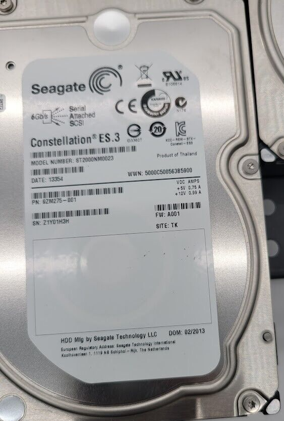 Lot of 7 Seagate Constellation ES.3 ST2000NM0023 2TB SAS Hard Drive | eBay