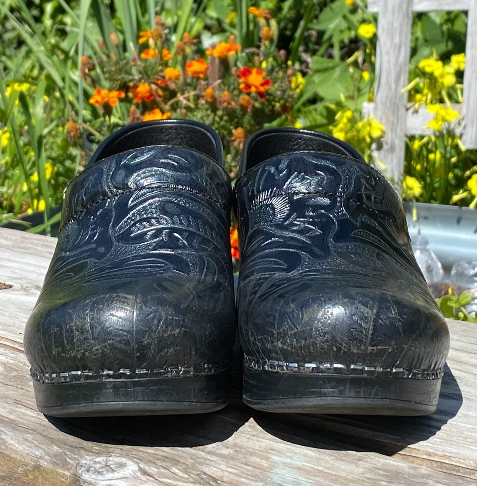 DANSKO Professional Tooled Leather Clogs Womens US Sz 5.5-6 EU 36 Black ...