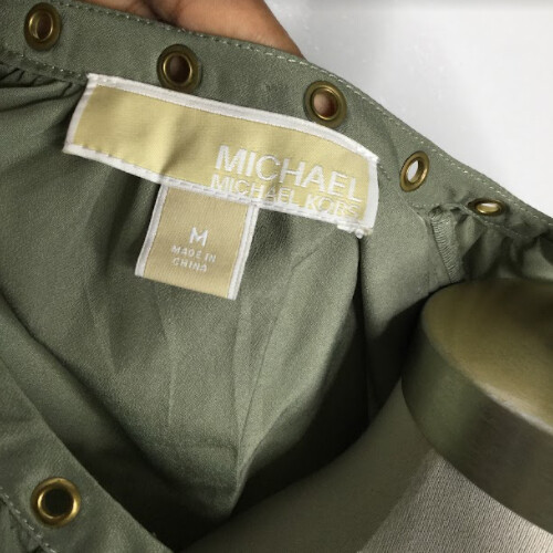 Michael Kors Women's Green Long Sleeve Blouse Rivet Neck Top Size ...