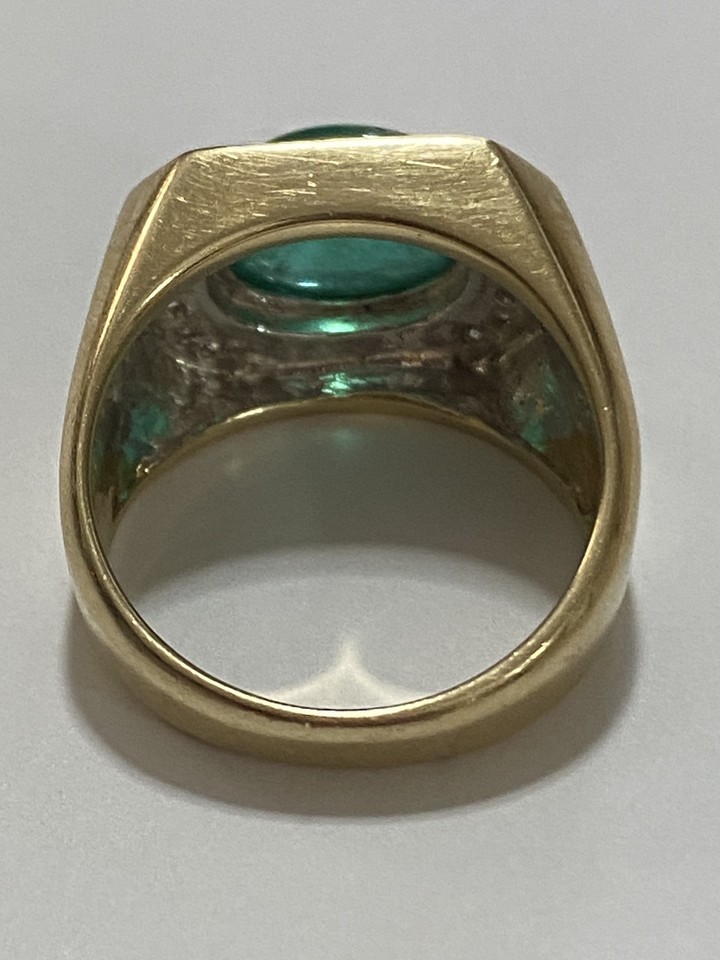 Vintage 14K 585 Men’s Emerald Cabochon Diamond Ring | eBay