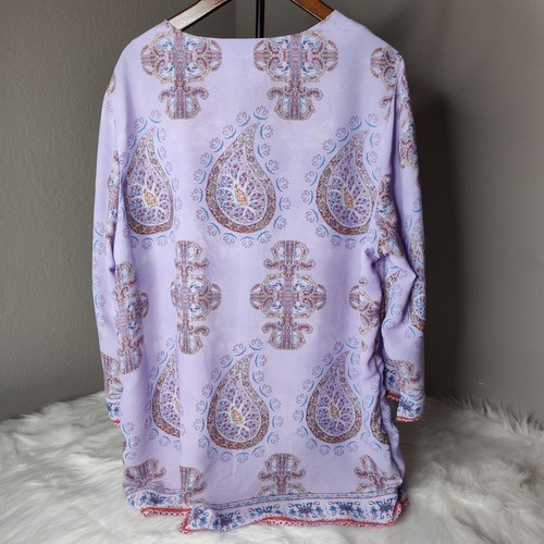 Violet & Claire 1X Top Tunic Purple Paisley Split Round Neck 3/4 Sleeve ...