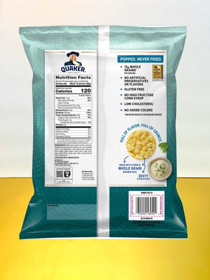 〽️ New Quaker Buttermilk Ranch Rice Crisps Gluten Free Whole Grains Bag ...