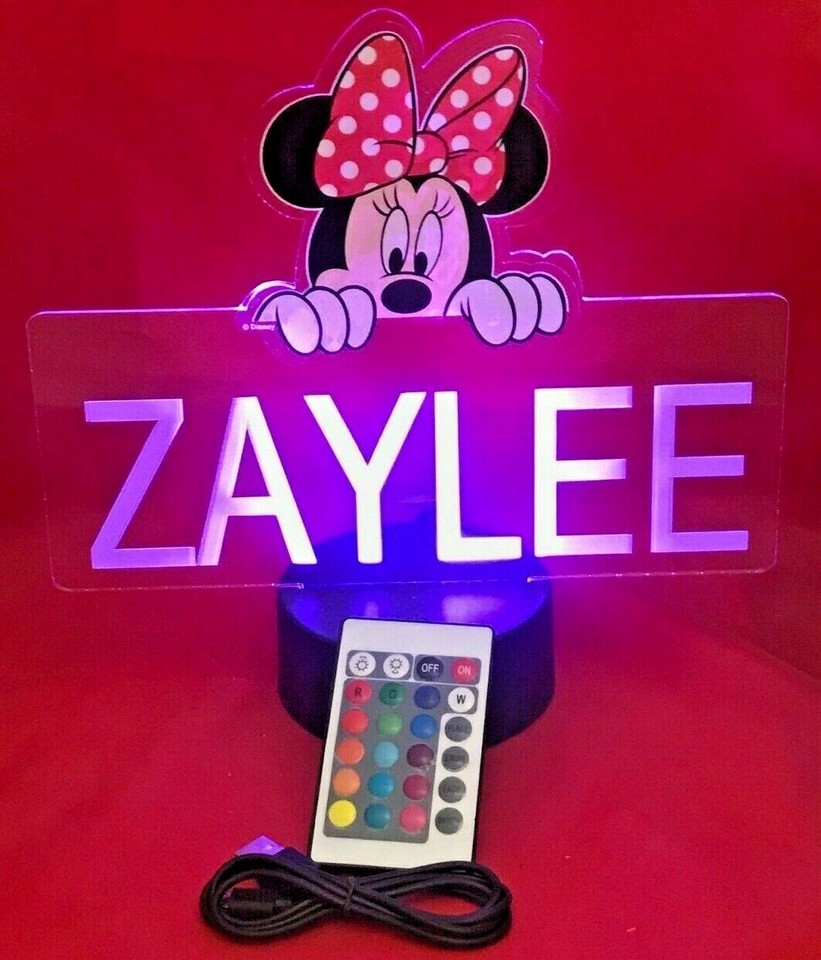 Minnie Mouse Disney Light Up Night Light Table Lamp LED Personalized ...