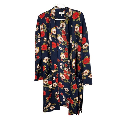 Umgee navy floral kimono medium poppies blue light weight sheer long sleeve | eBay