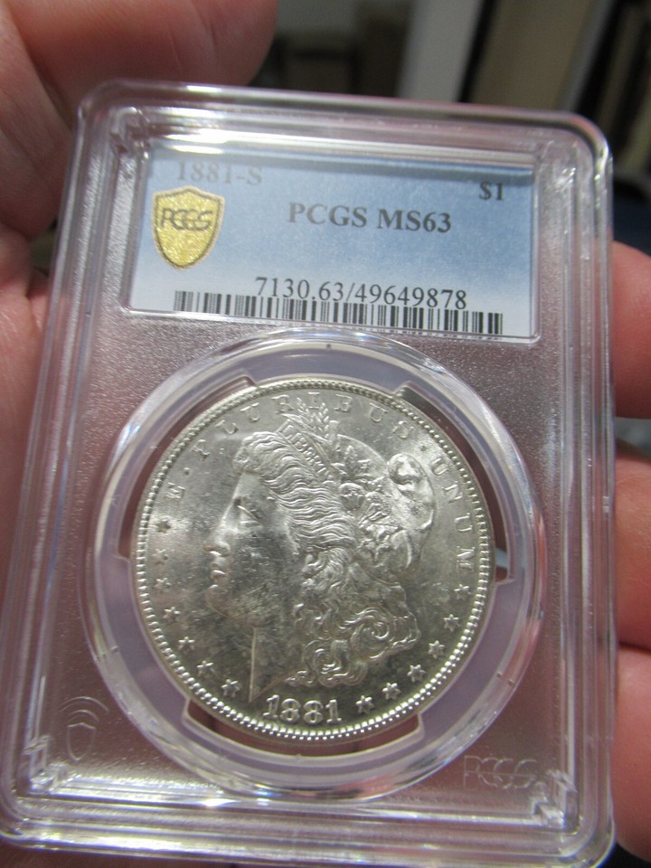 Dollaro Morgan Argento 1881-S, $1, PCGS MS63, Alta Qualità, Simile A ...