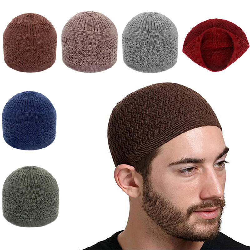 Casual Knitted Muslim Men Prayer Hats Winter Warm Beanies Cap Islamic ...